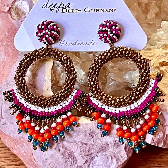 Deepa Gurnani | Jewelry | Nwt Deepa Gurnani Beaded Fringe Hoop Earrings ...